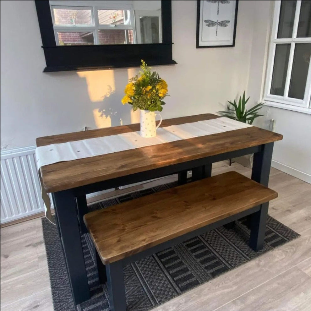 Chunky Farmhouse Dining Table & 2 Chunky Bench Set – Bespoke Farmhouse ...